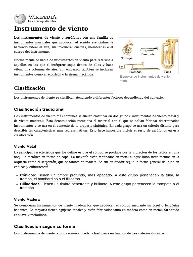 Instrumentos de Viento: Clasificación y Tipos | PDF | Instrumentos de ...