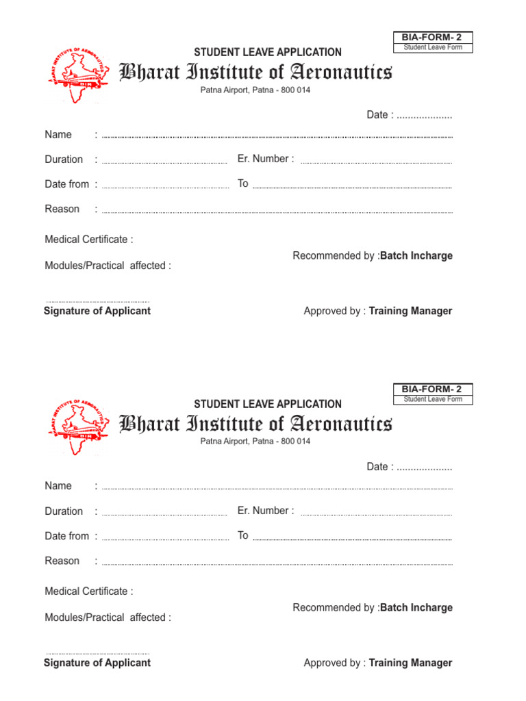 2 Student Leave Application (BIA) | PDF