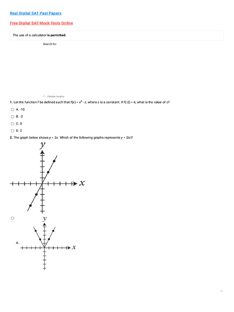 New SAT Math Practice Test 5 - Functions and Graphs - QP | PDF
