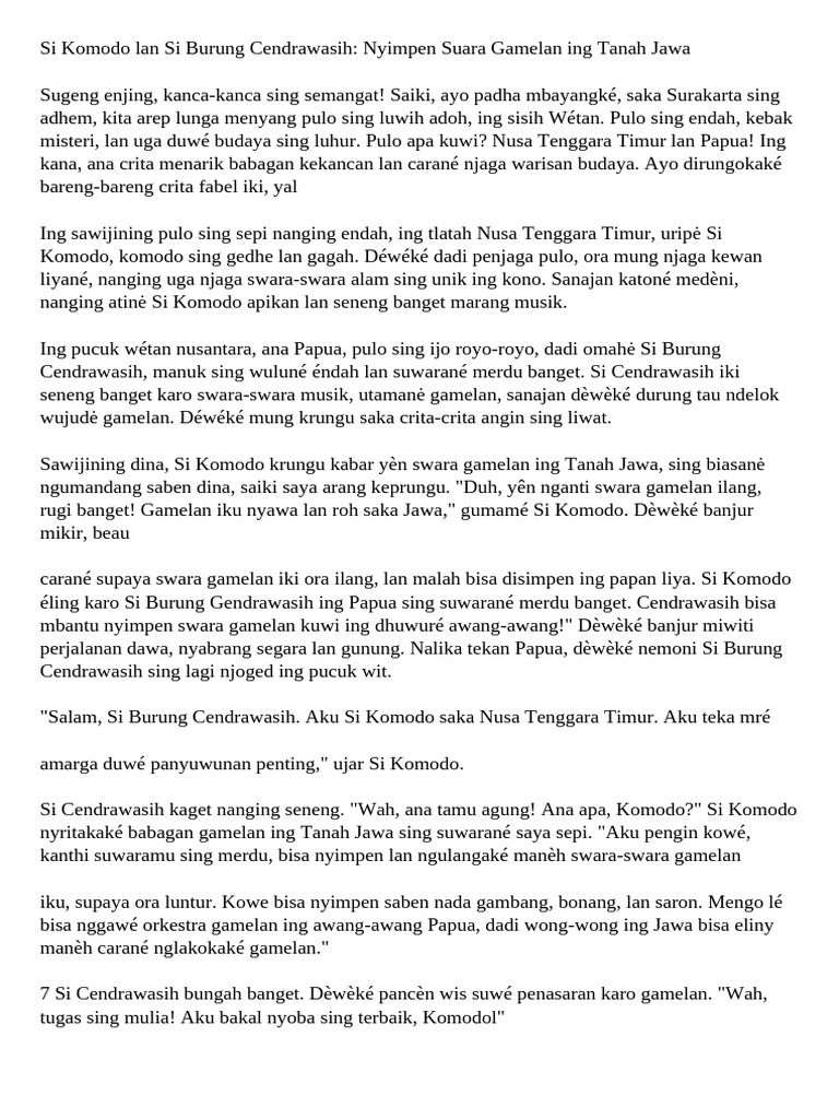 Si Komodo Lan Si Burung Cendrawasih | PDF