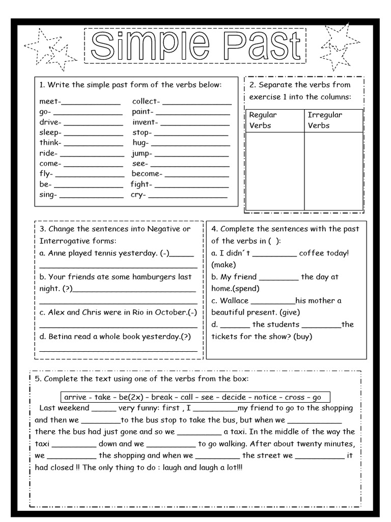 Past Tense Verbs Worksheet | PDF