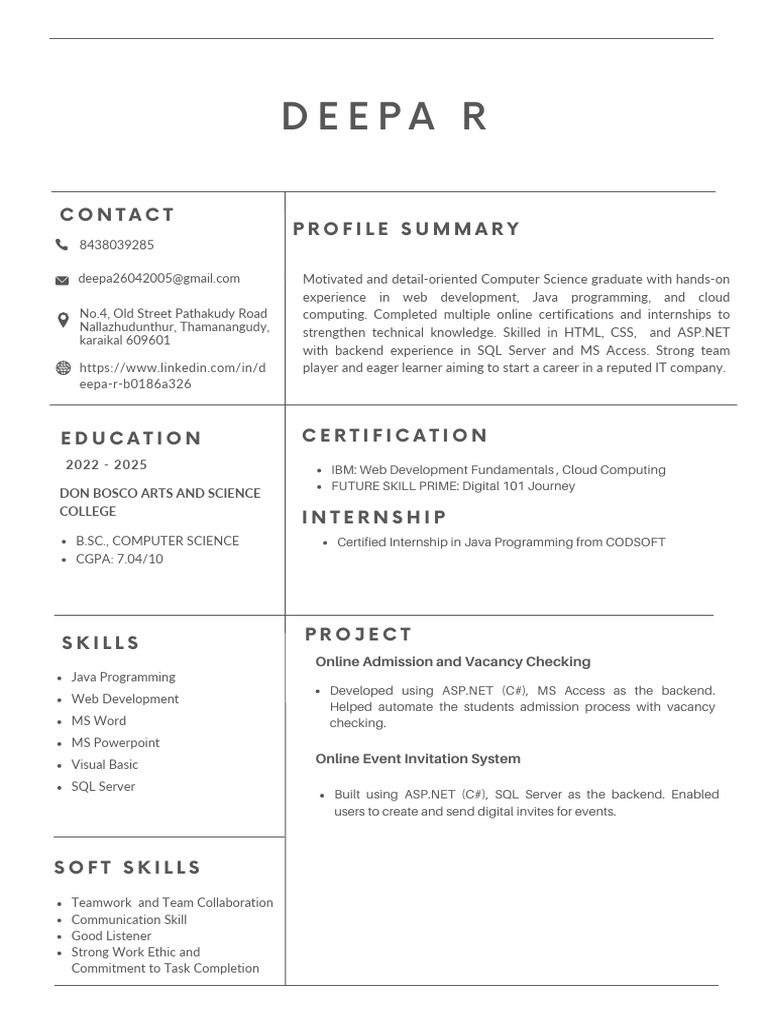 Minimalist White and Grey Professional Resume | PDF