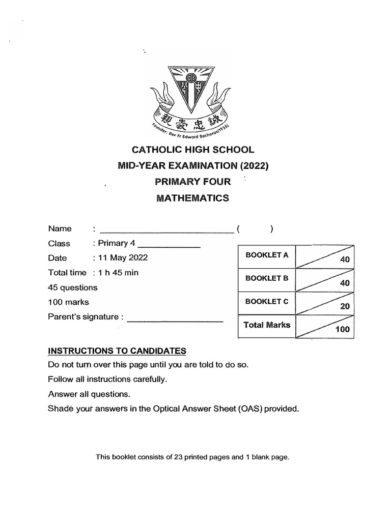 Primary 4 Math Mid-Year Exam 2022 | PDF