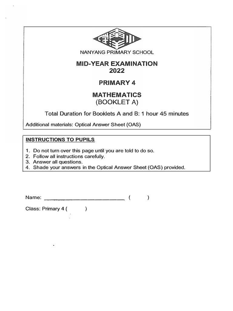 P4 Maths SA1 2022 Nanyang Exam Papers | PDF