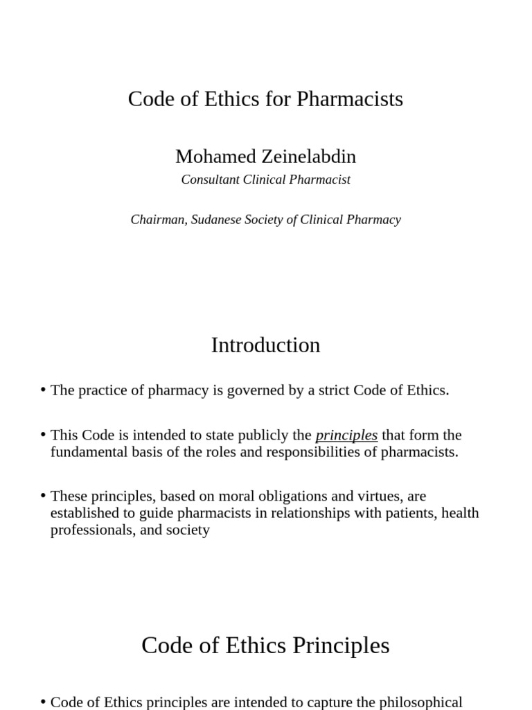 Pharmacists' Code of Ethics Overview | PDF | Pharmacist | Pharmacy