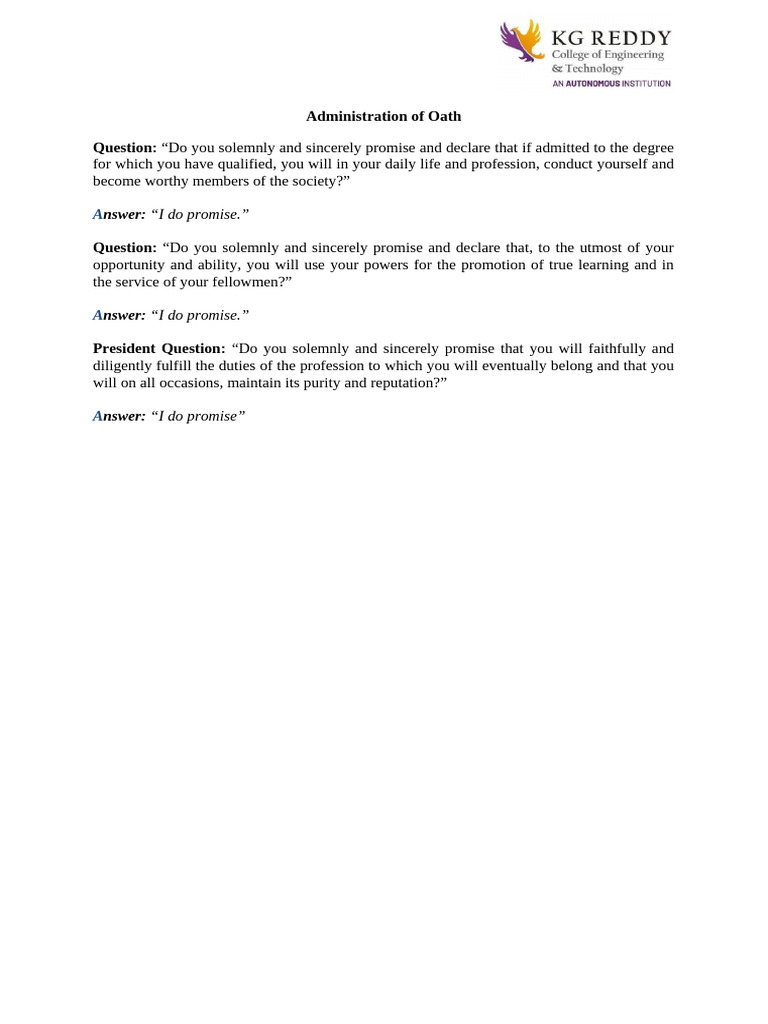 Graduation Oath Administration Process | PDF