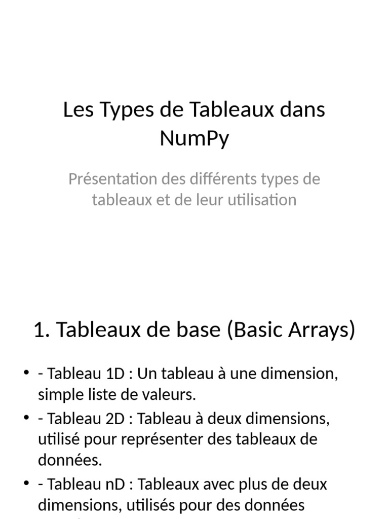 Les Types de Tableaux Dans NumPy | PDF