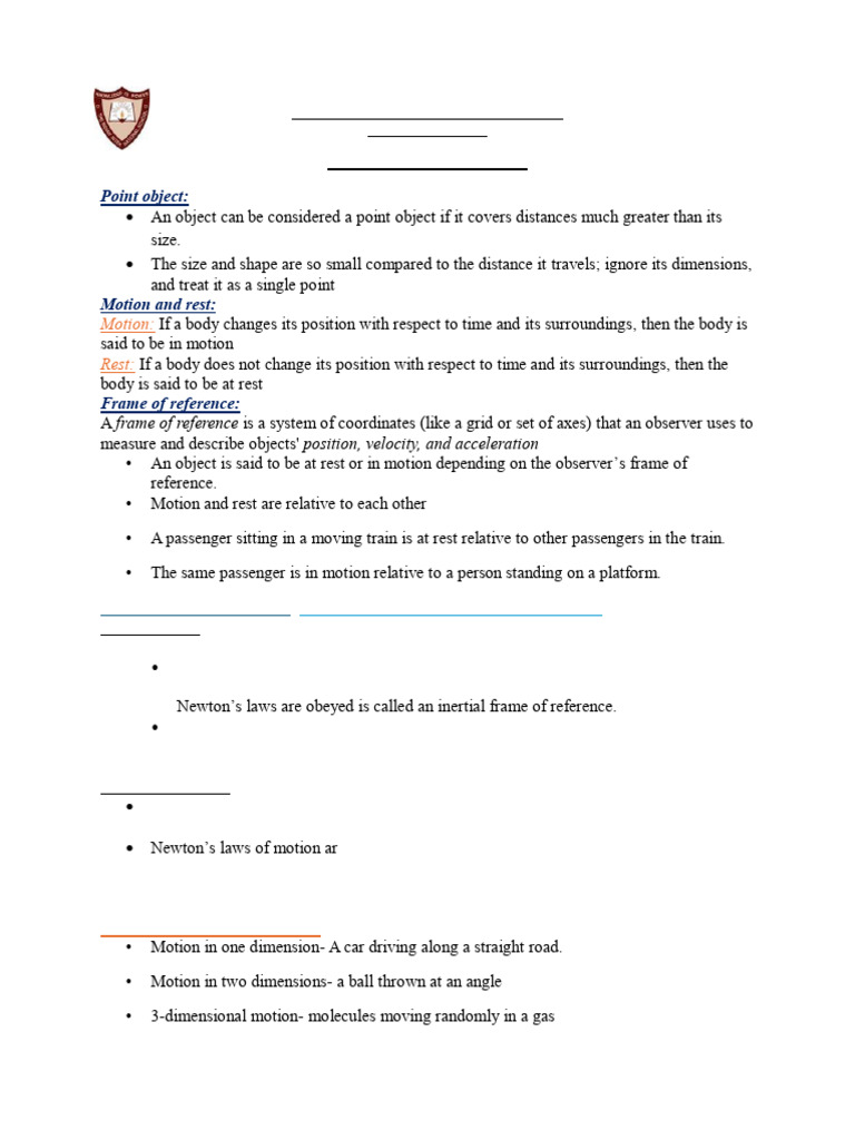 Motion in a Straight Line-notes | PDF | Velocity | Acceleration