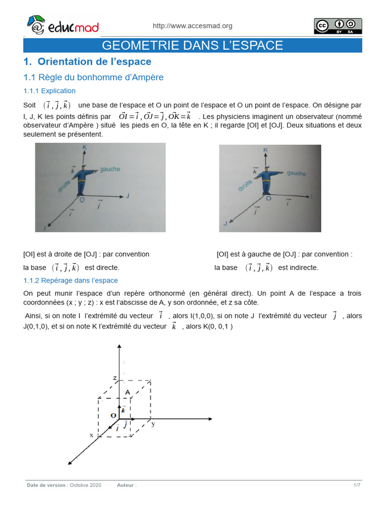 Géométrie dans l'Espace : Vecteurs et Propriétés | PDF | Coordonnées ...
