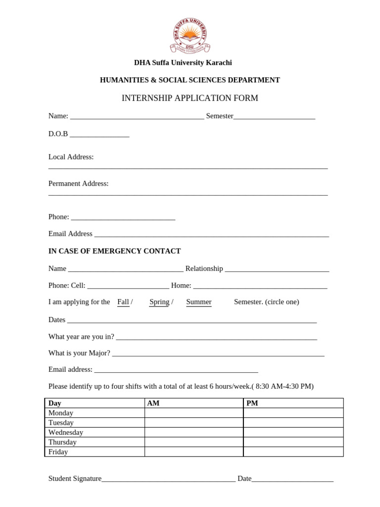 Dsu Internship Application Form | PDF