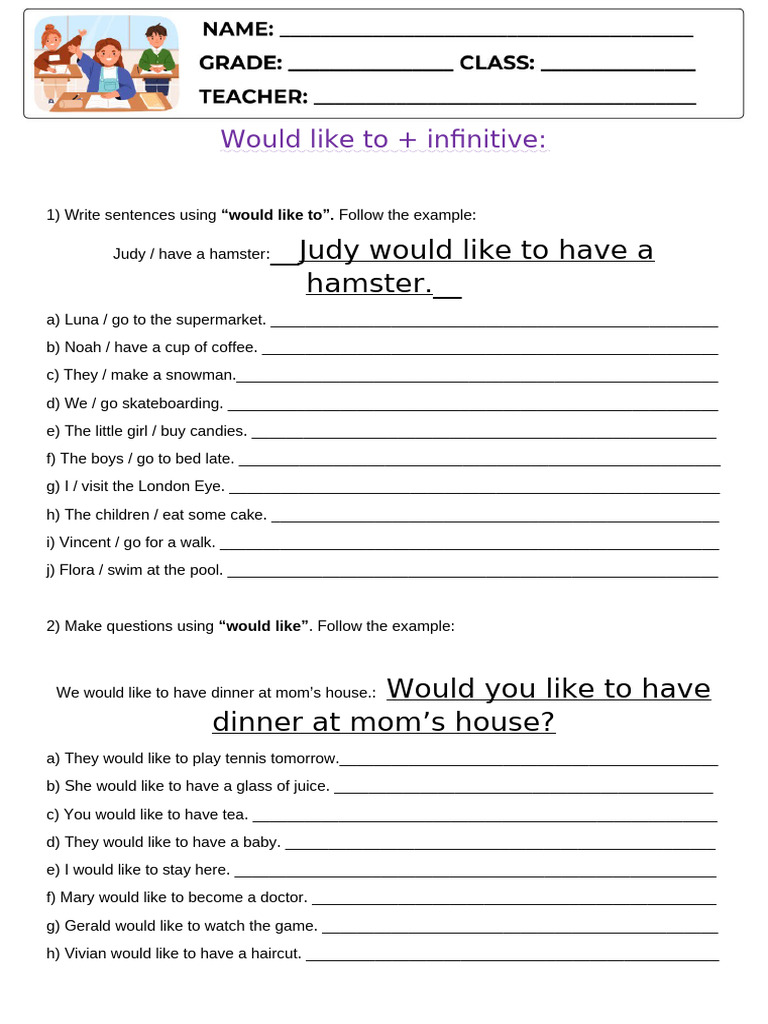 Would Like To+infinitive | PDF