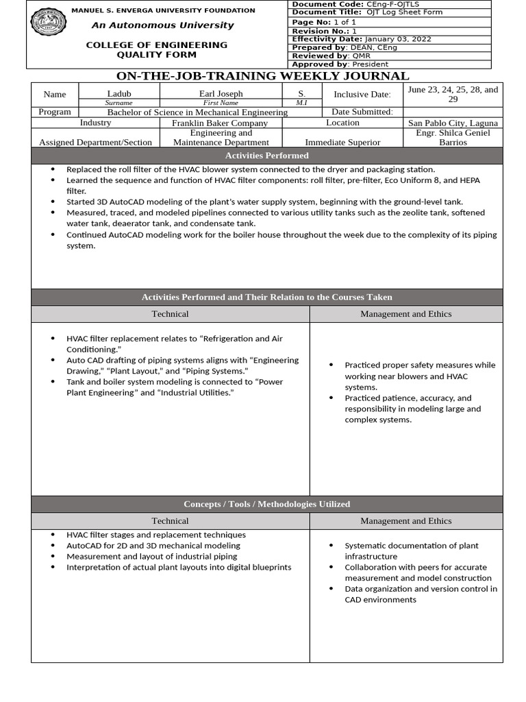 OJT Weekly Journal 4 | PDF | Engineering | Accuracy And Precision