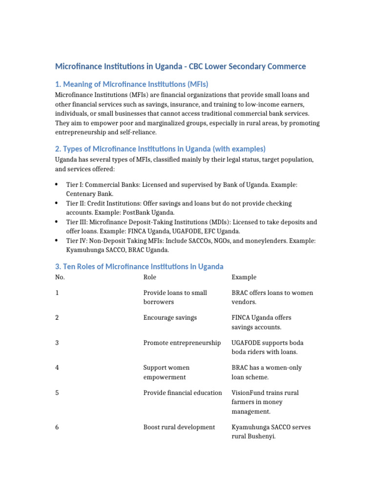 Microfinance Institutions in Uganda | PDF | Microfinance | Loans