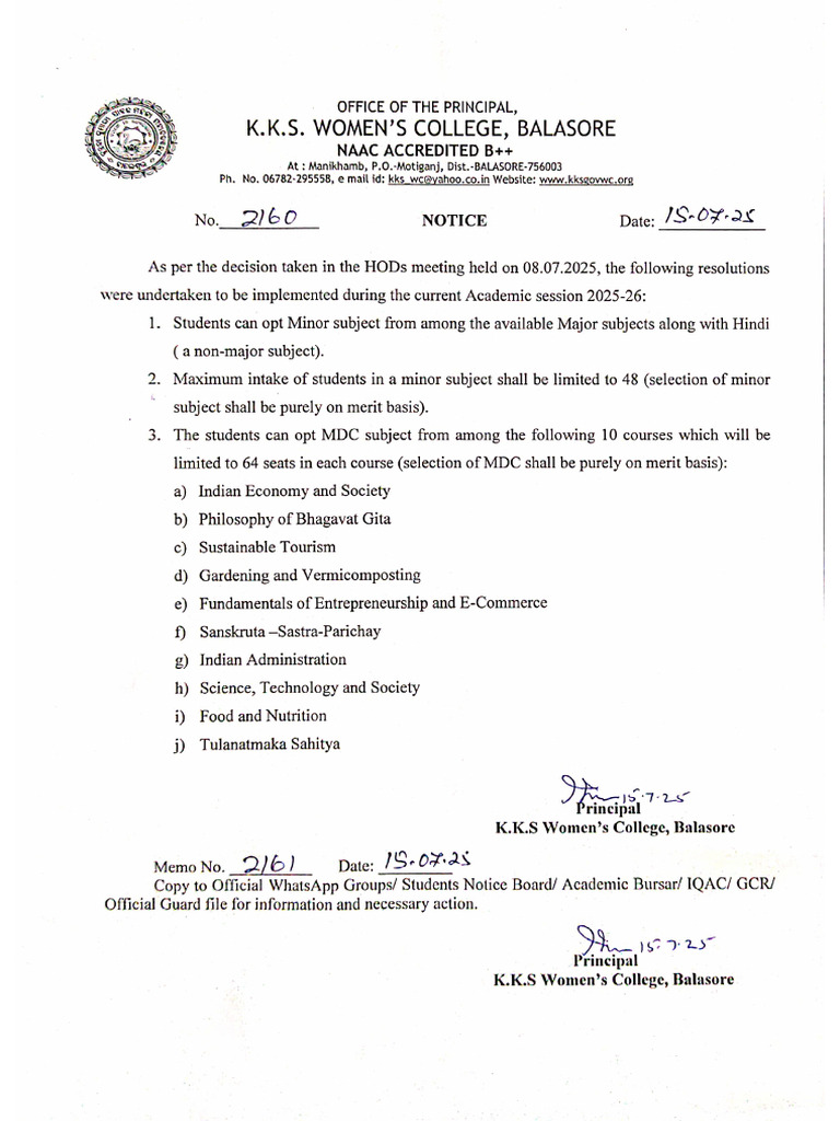 Minor, Major and MDC Subject Option | PDF