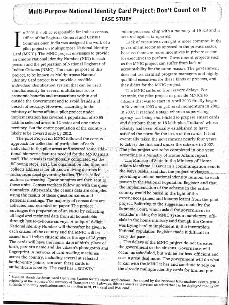 MNIC Project: Challenges and Delays | PDF | Identity Document | Census