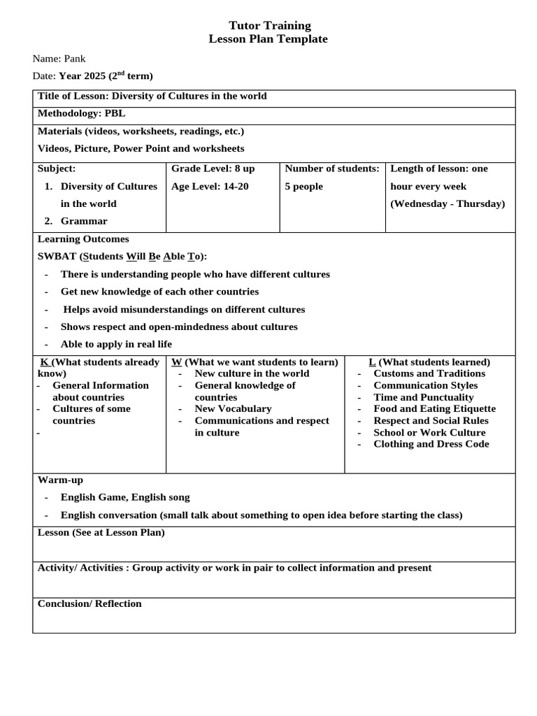 Lesson Plan: Cultural Diversity Training | PDF | Communication | Learning