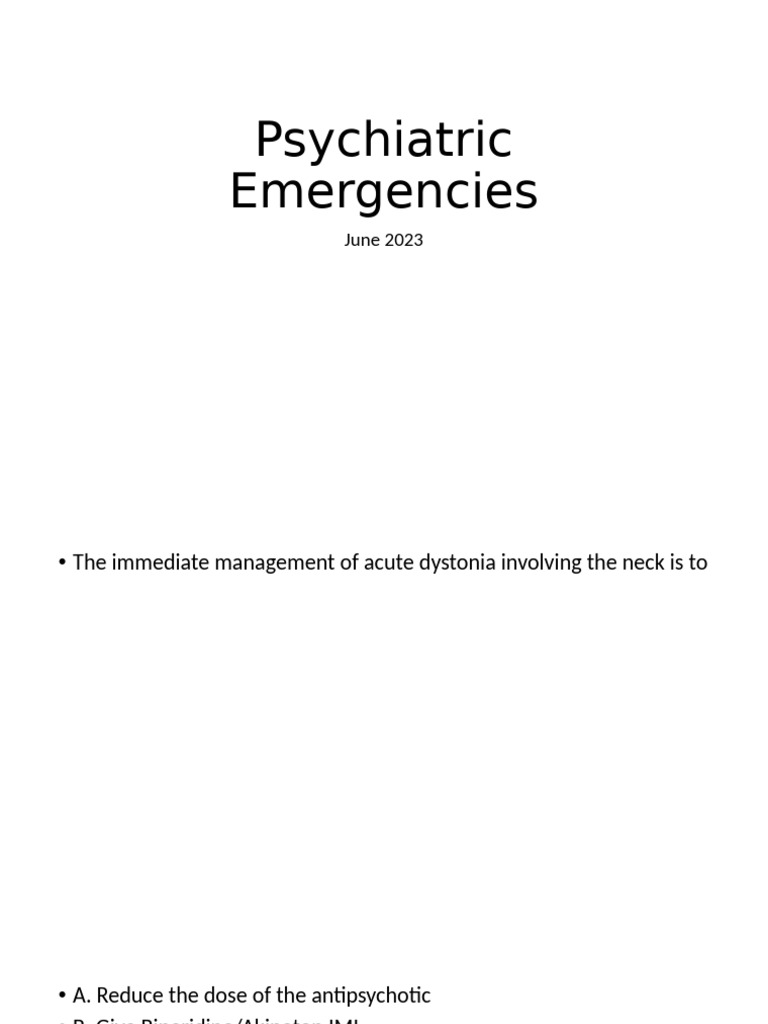 Management of Psychiatric Emergencies | PDF | Antipsychotic | Risperidone