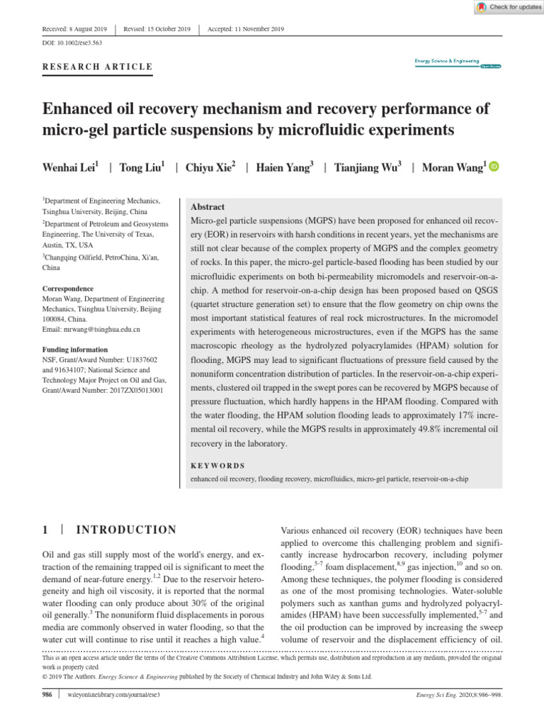 Energy Science Engineering - 2019 - Lei - Enhanced Oil Recovery ...