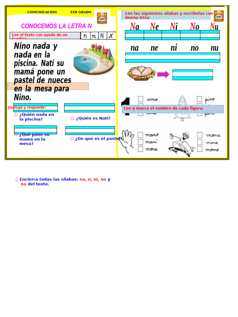 Actividades de Lectoescritura: Letra N | PDF
