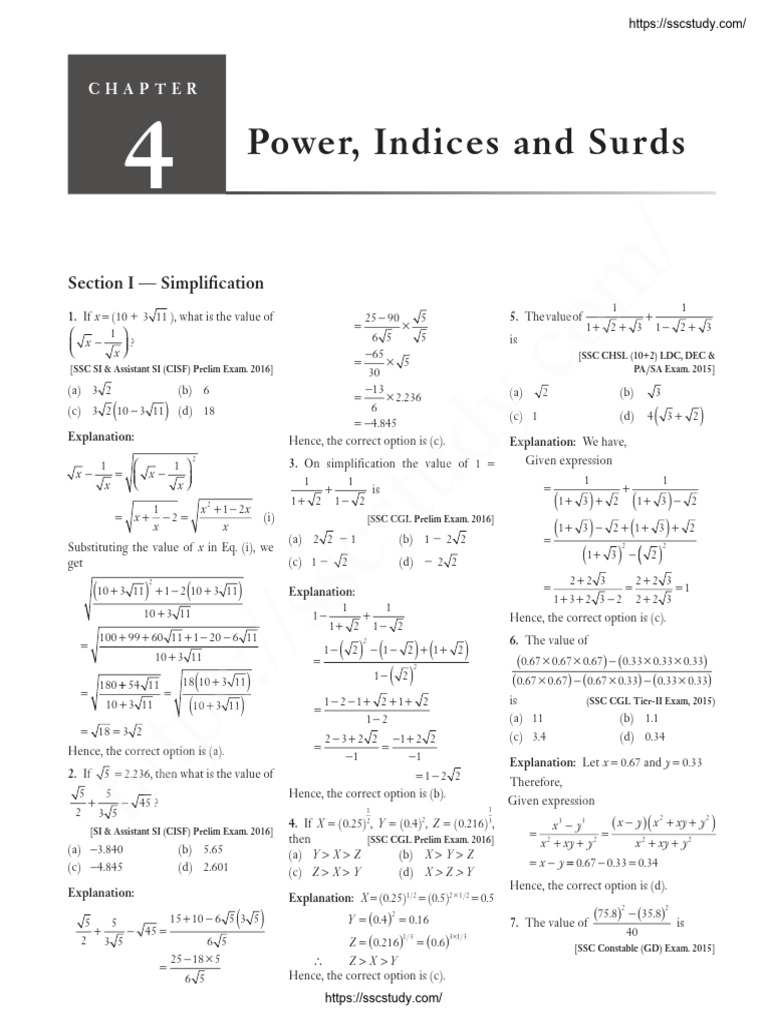 Power, Indices, and Surds Simplification | PDF | Chess | Chess Theory