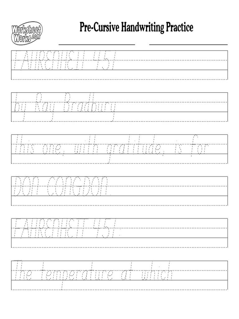 Pre-Cursive Handwriting Worksheet | PDF