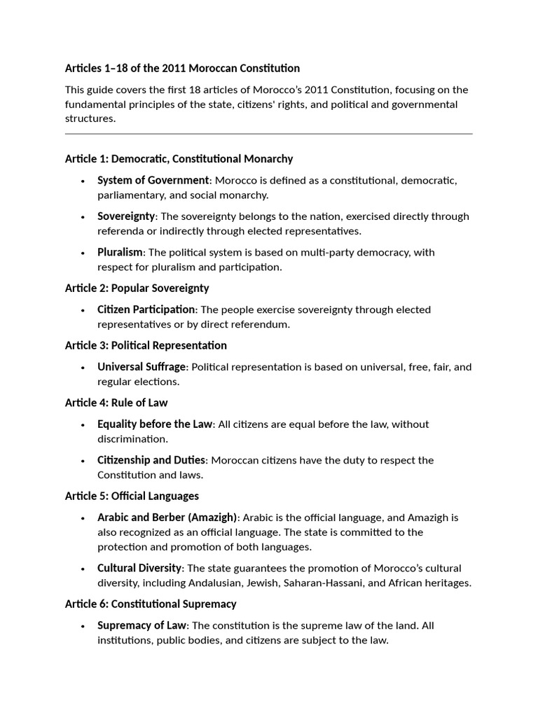 Constitution of Morocco Summary | PDF | Monarch | Parliamentary Immunity