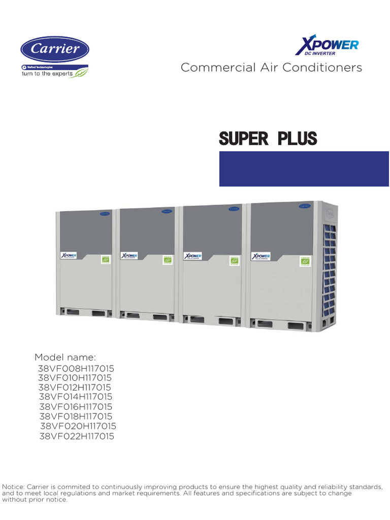Carrier Full DC Inverter Xpower Super Plus (220V 60Hz) Series Engineering Manual | PDF | Compact ...