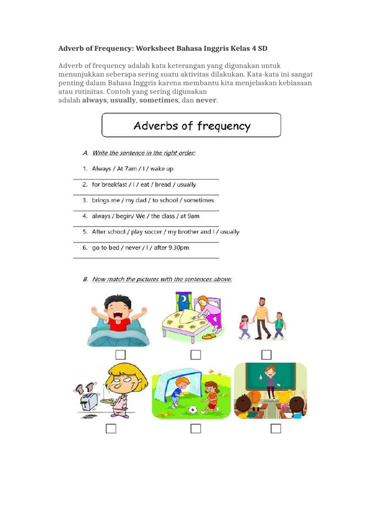 Worksheet Adverb of Frequency Kelas 4 SD | PDF