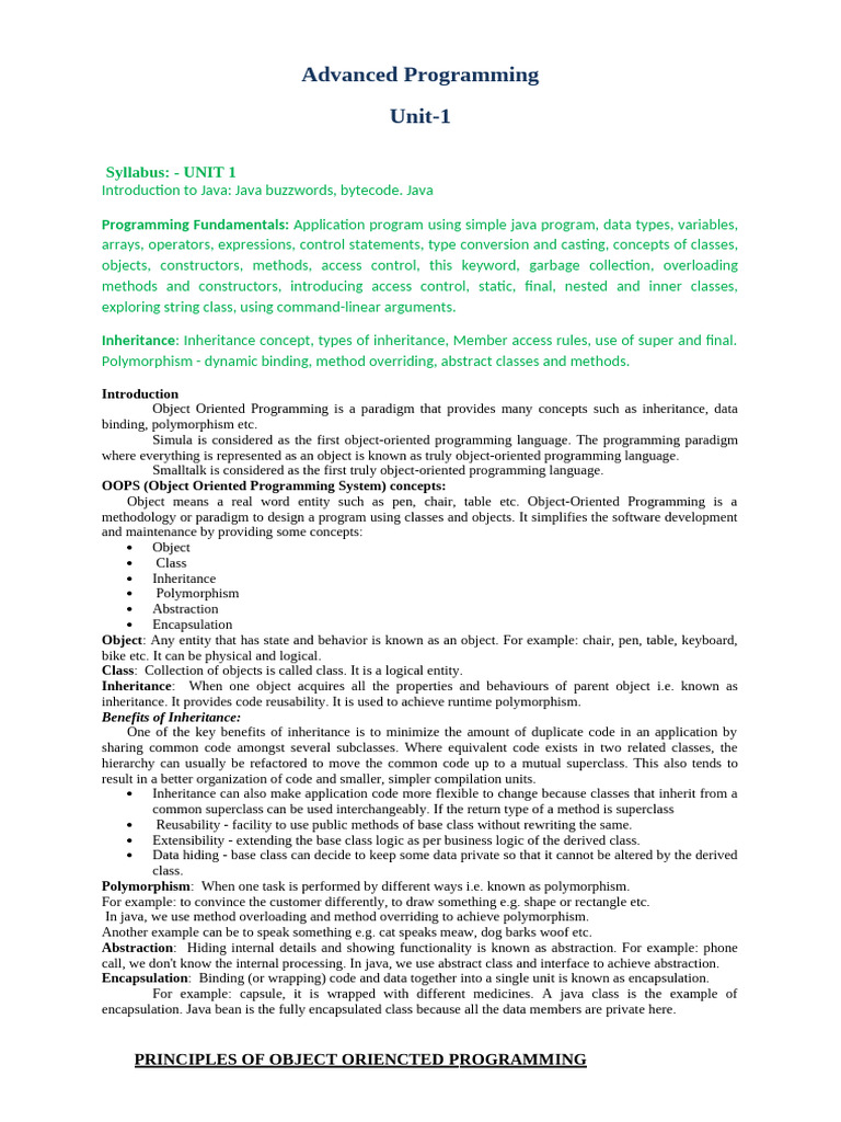 Advanced Prog-Java Unit1 Study Material 24-25 | PDF | Inheritance (Object Oriented Programming ...