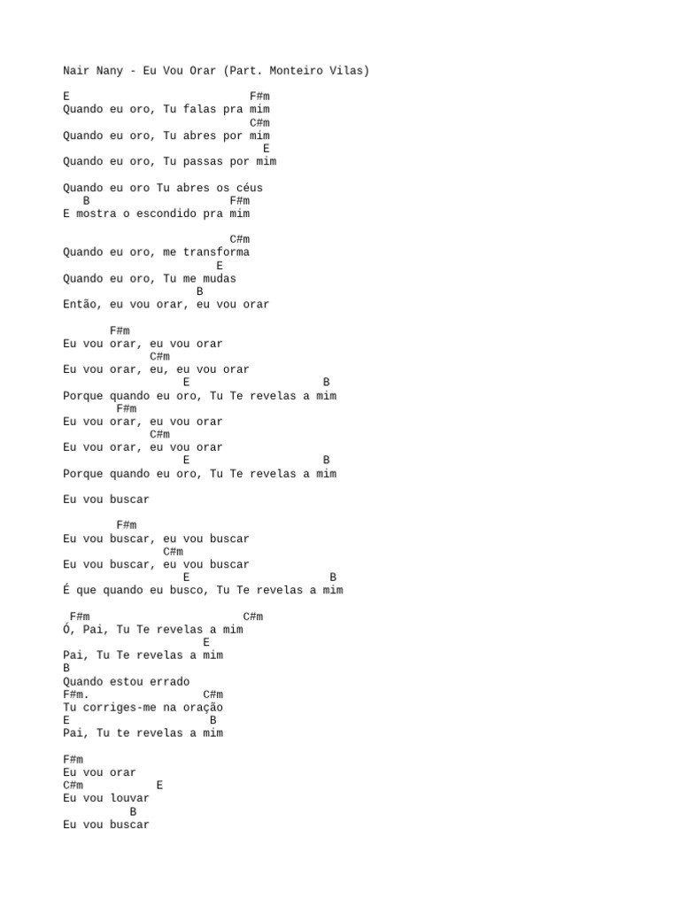 Letra e Cifras de "Eu Vou Orar" | PDF