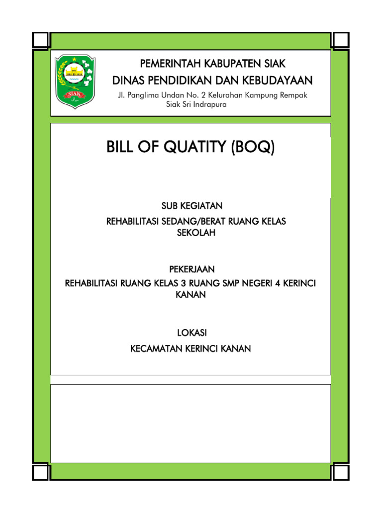 BOQ+RUANG+KELAS+BELAJAR+SMPN+4+KERINIC+KANAN+rev.2 | PDF