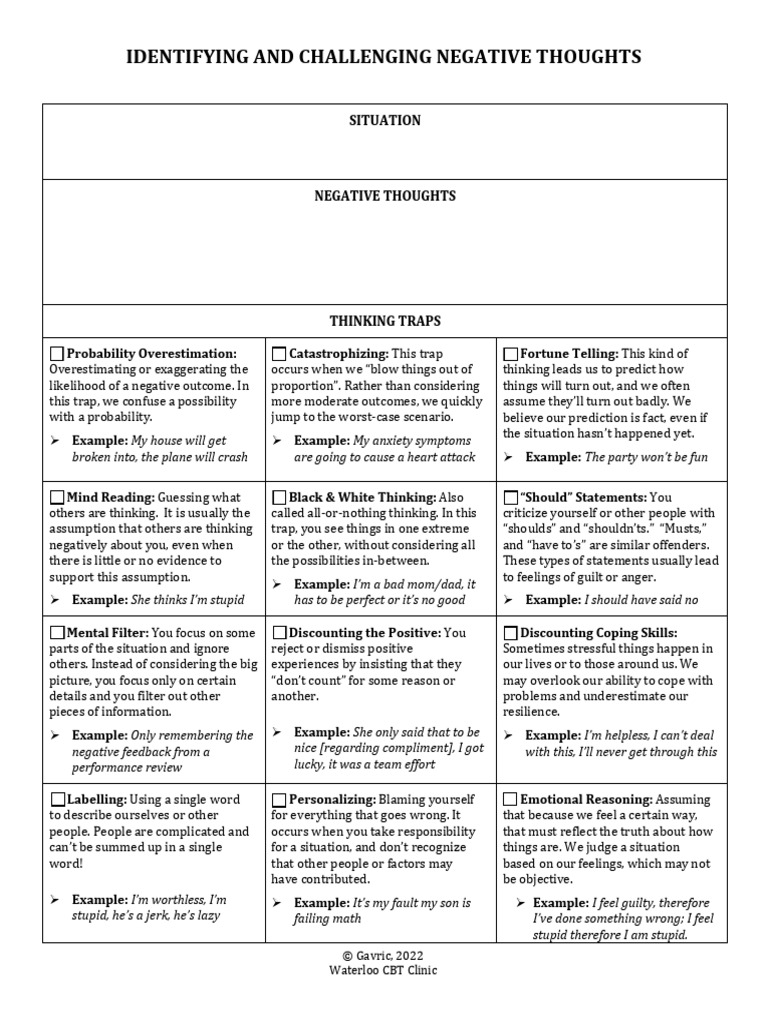Challenging Negative Thinking Traps | PDF | Thought | Psychology