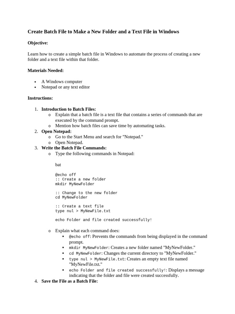 Create Batch File for Folder & Text File | PDF | Computer File | Filename