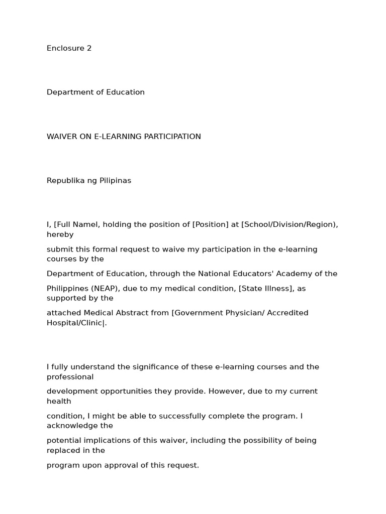 Waiver On e Learning | PDF
