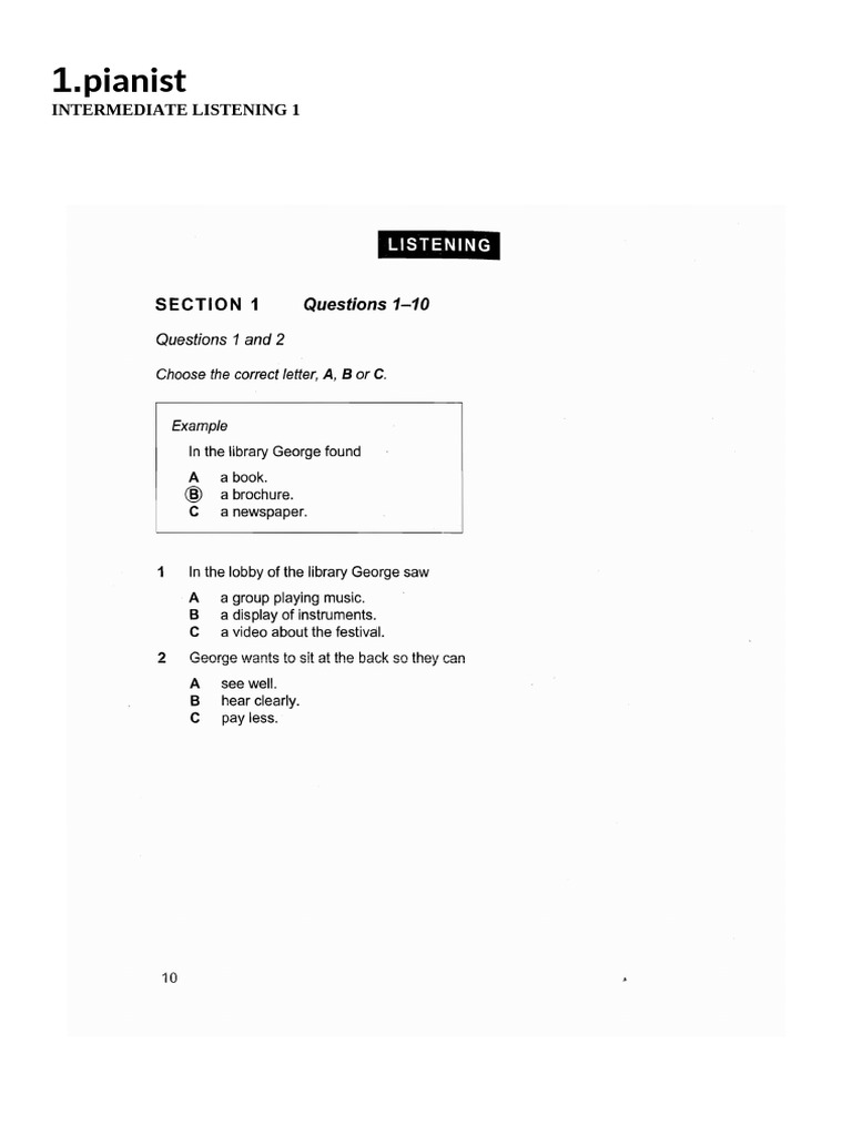 Intermediate Listening 1 Test | PDF