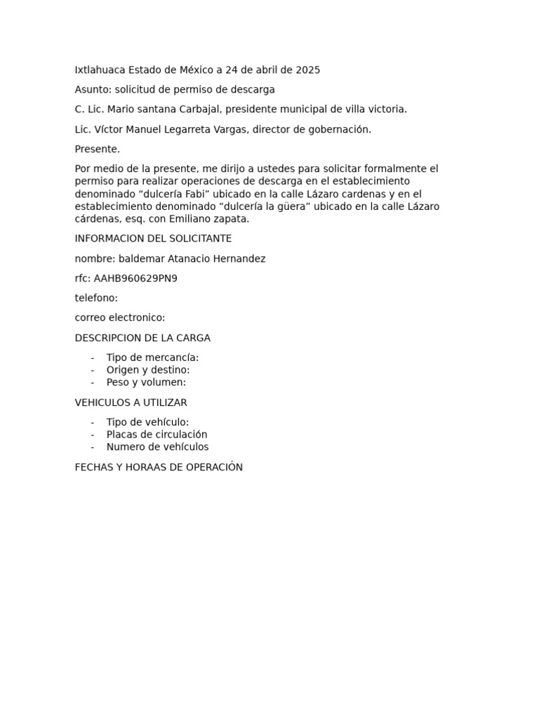 Oficio Permiso de Descarga | PDF