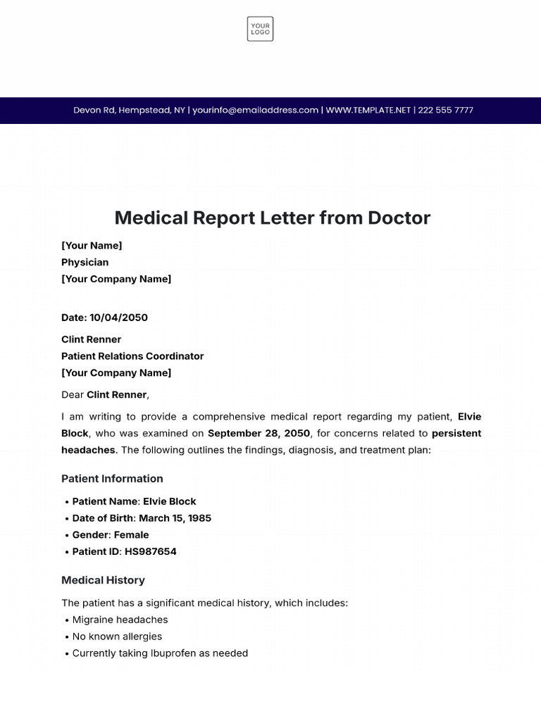 Free Medical Report Letter From Doctor Template | PDF