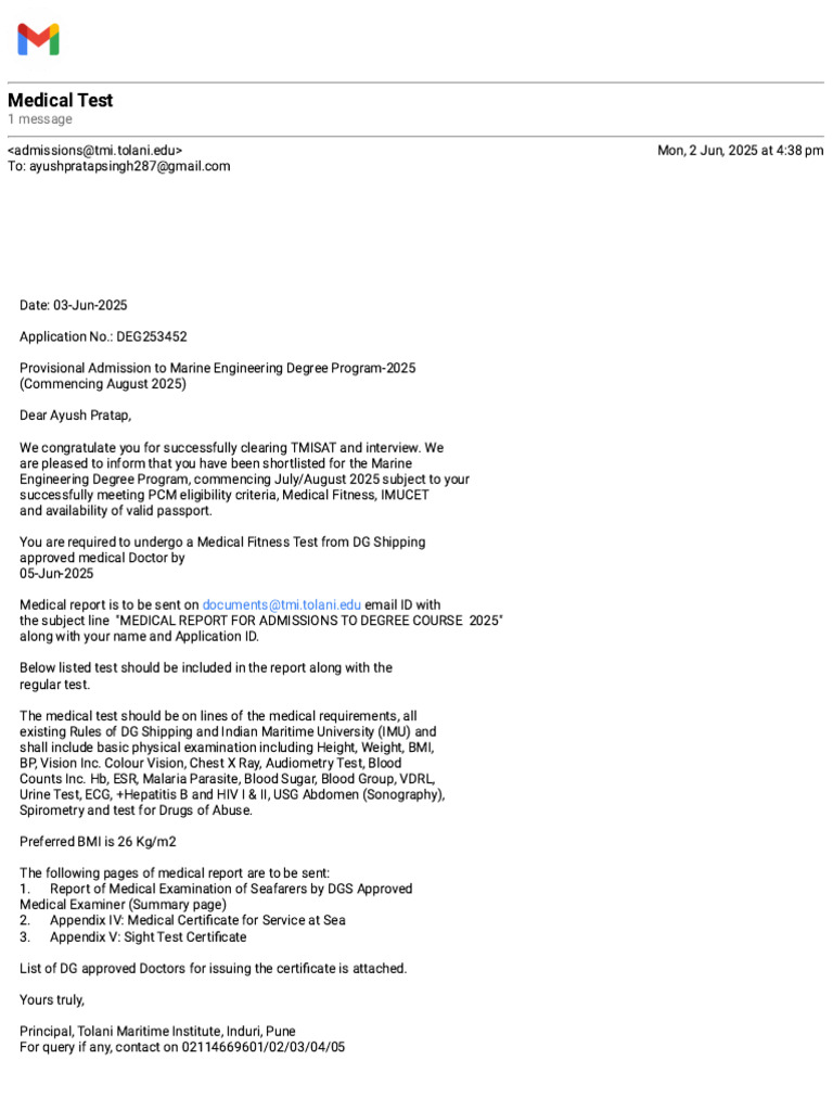 Gmail - Medical Test | PDF