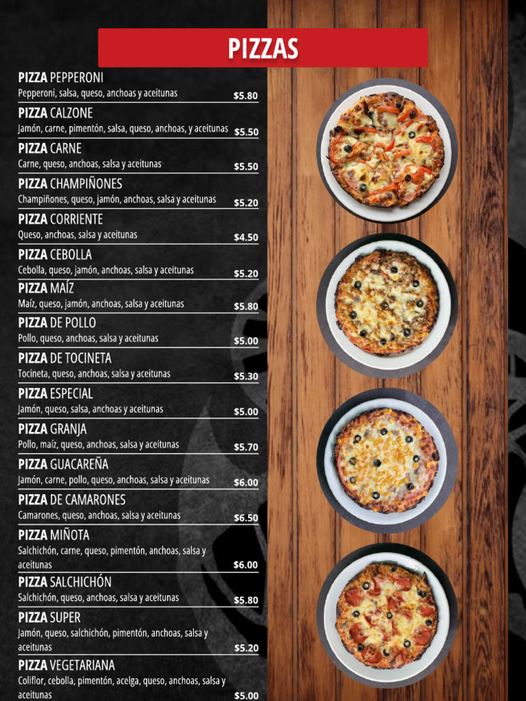 Menú de Pizzas Variadas y Precios | PDF
