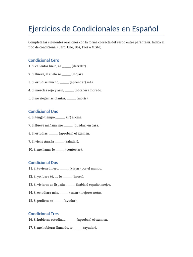 Ejercicios de Condicionales en Español | PDF