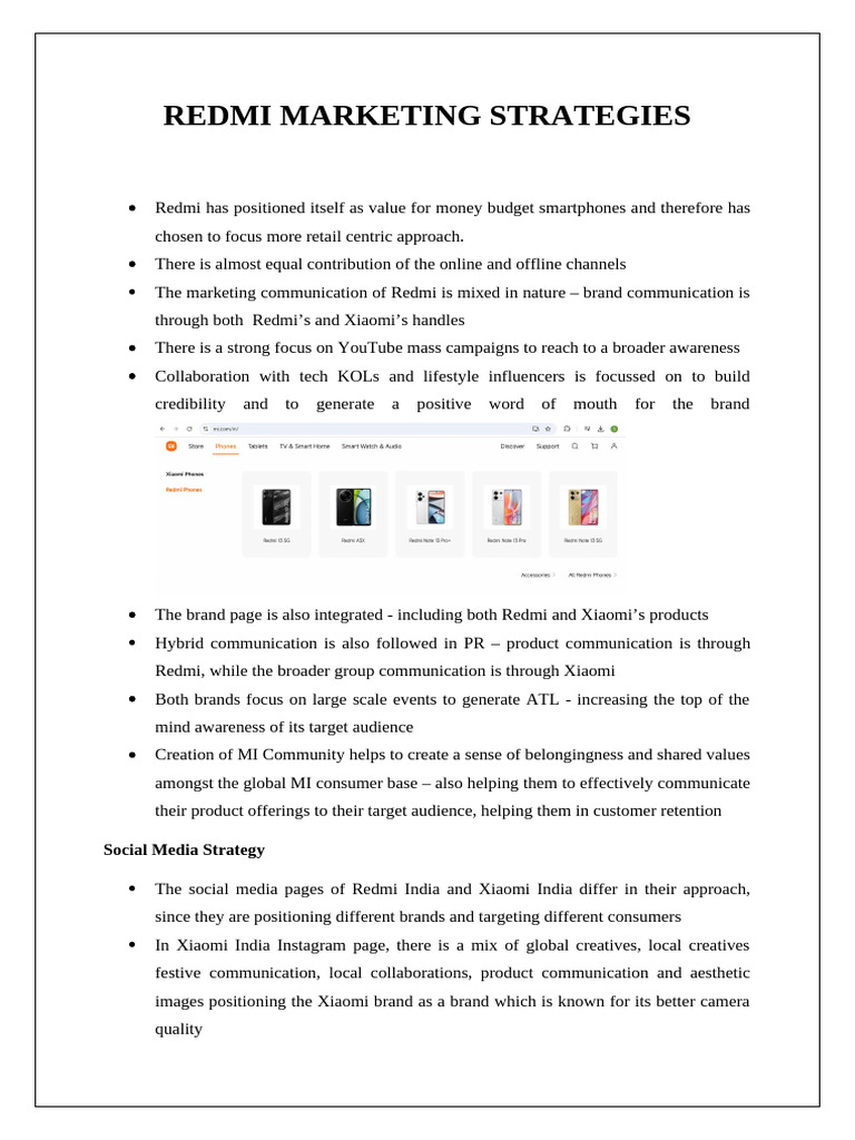 Redmi Marketing Strategies Overview | PDF | Brand | Xiaomi