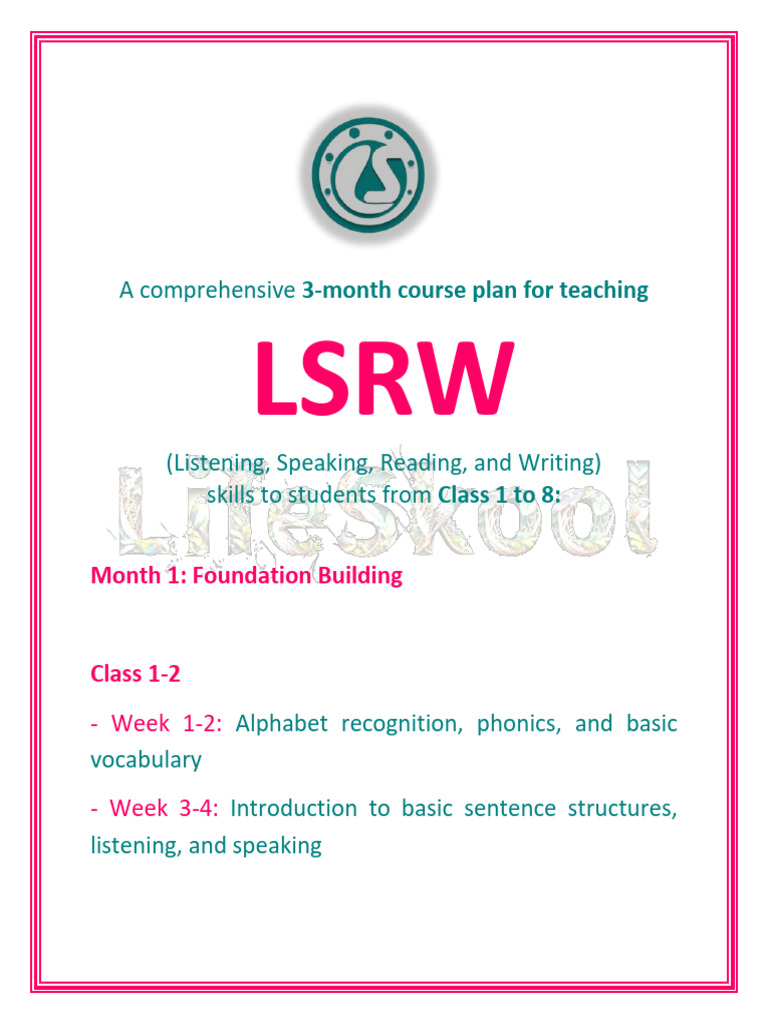 LSRW Skills Course Plan for Grades 1-8 | PDF | Reading Comprehension ...