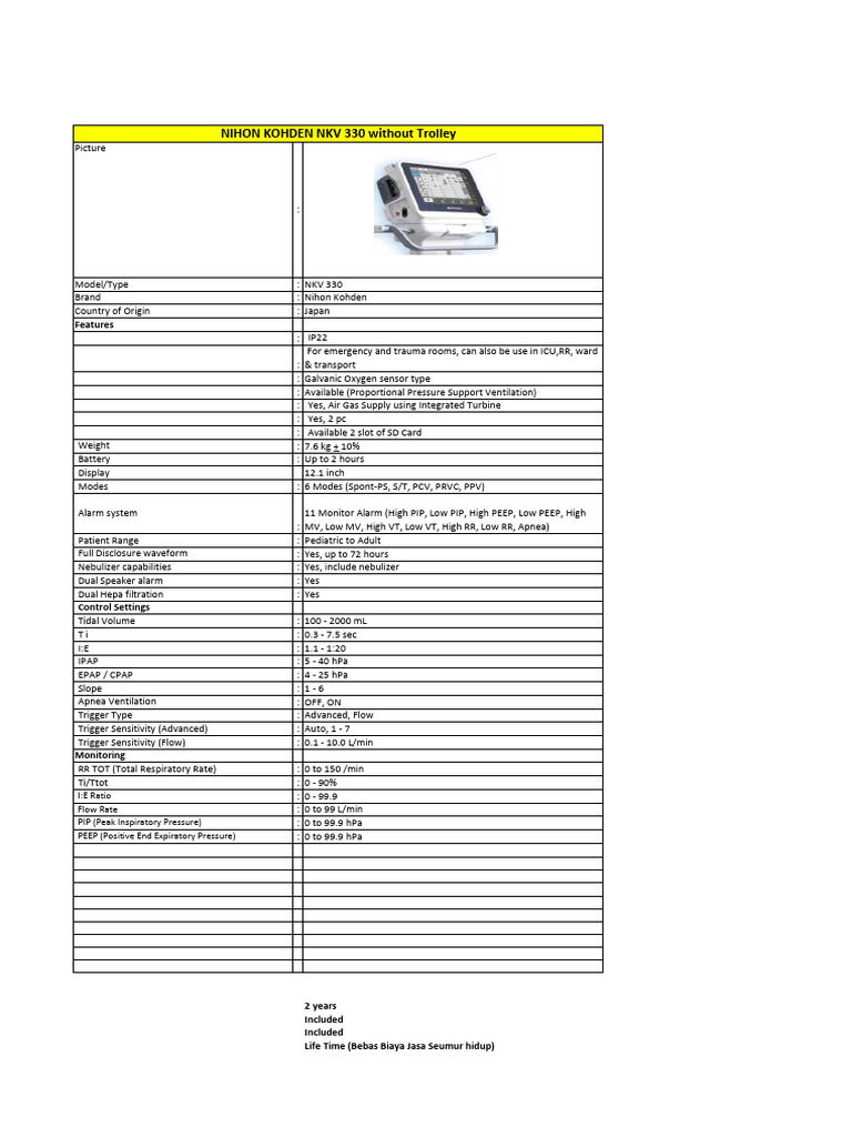Nihon Kohden NKV 330 Ventilator Overview | PDF | Pulmonology | Respiration