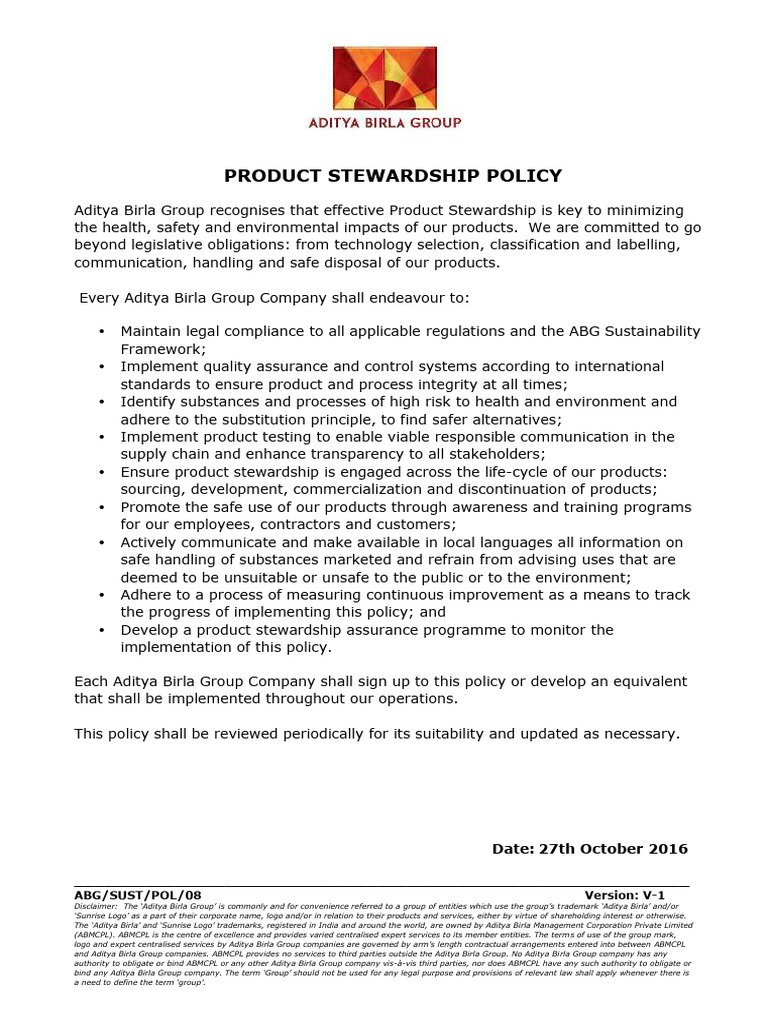 Product Stewardship Compliance Policy | PDF | Policy | Regulatory ...