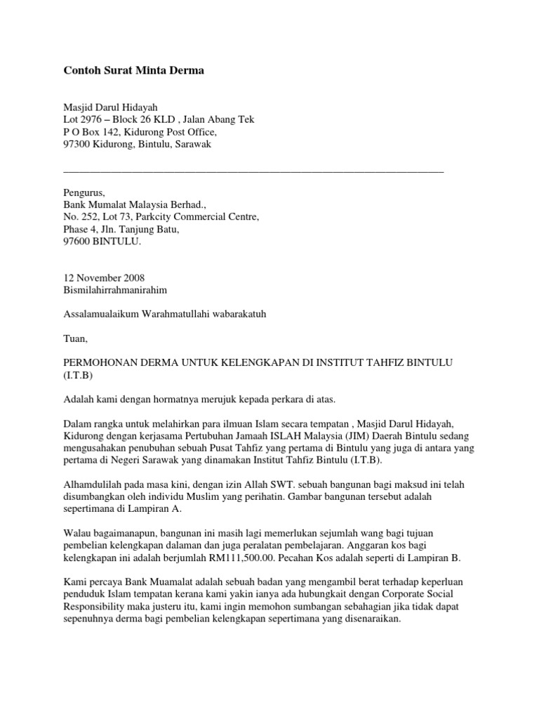 Contoh Surat Minta Derma | PDF | Karier & Perkembangan | Bisnis