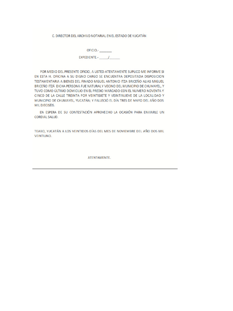 Formato de Solicitud Testamento en Archivo Notarial para Un Notario | PDF