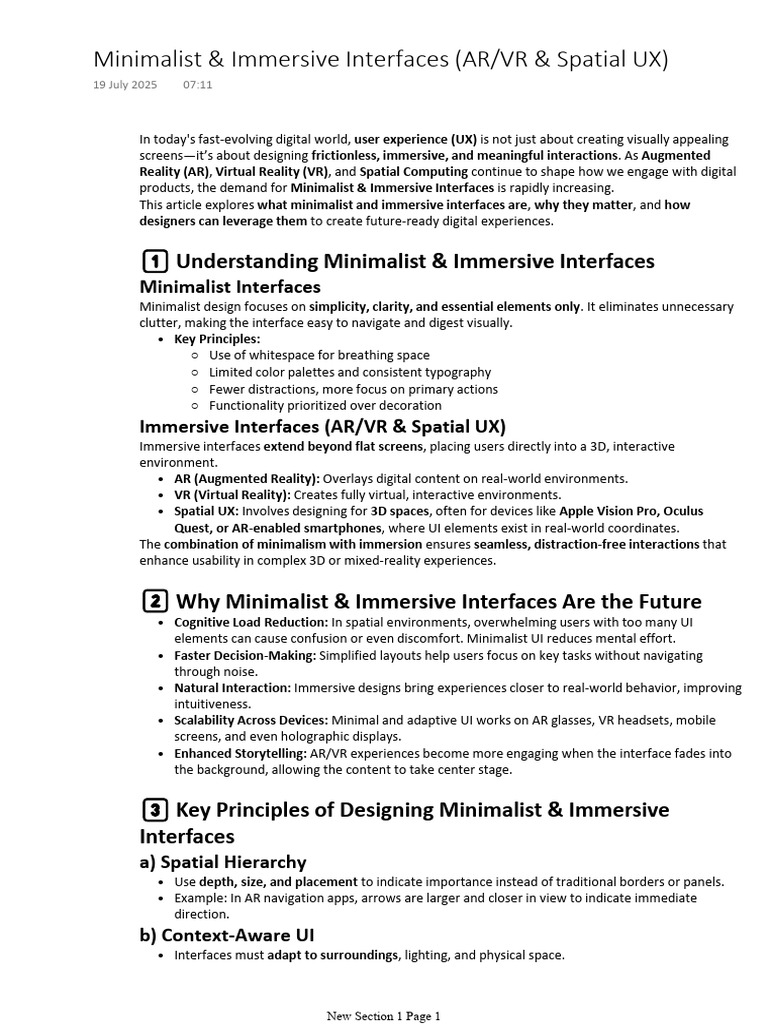 Minimalist & Immersive Interfaces (ARVR & Spatial UX) | PDF | Augmented Reality | Virtual Reality