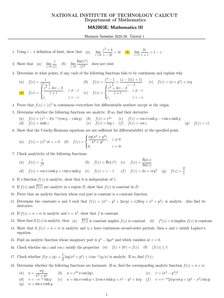 MA2003E Tutorial Sheet 1 | PDF | Mathematical Physics | Mathematics