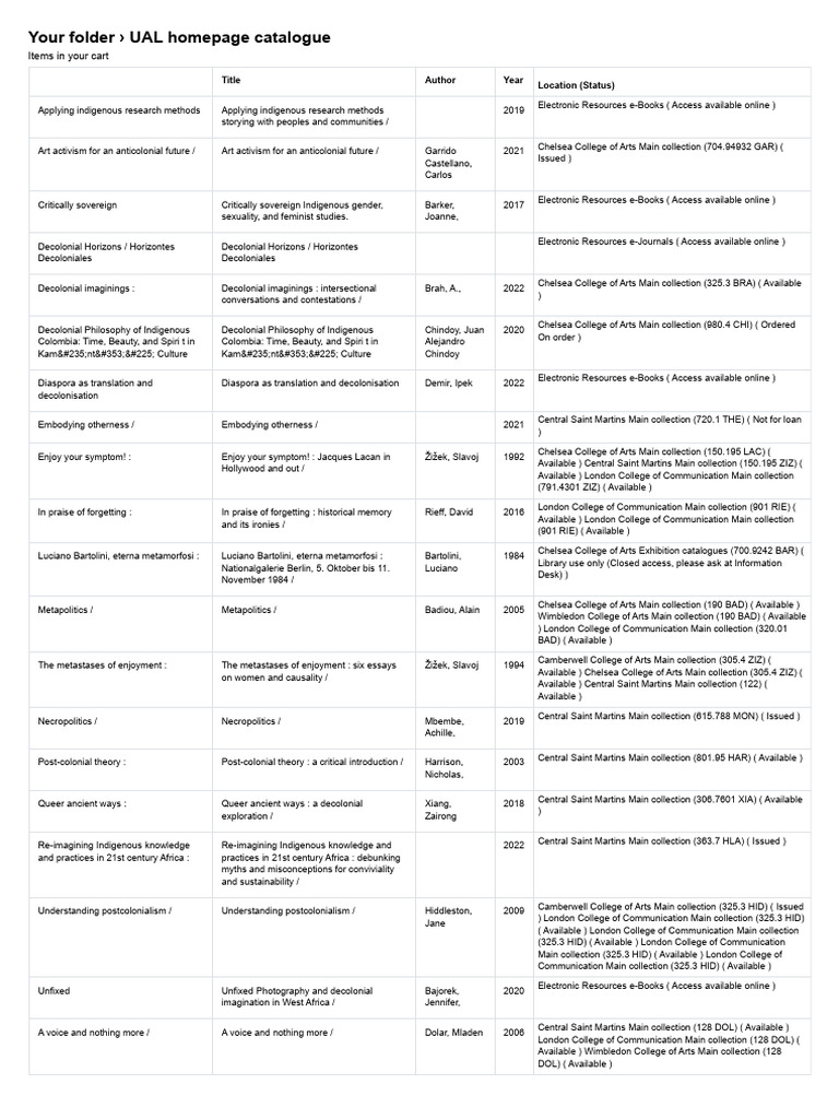 UAL Library Catalogue Overview | PDF | Critical Theory