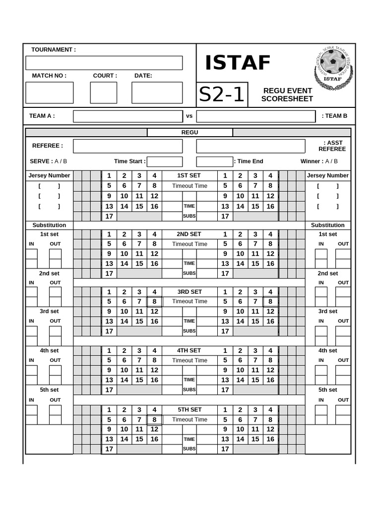 ISTAF Sepaktakraw Tournament Scoresheet | PDF | Association Football ...